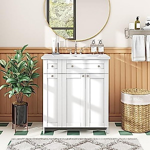 Voohek 30", Single Undermount Sink,Combo Cabinet, Storage Fixture, White Bathroom Vanities