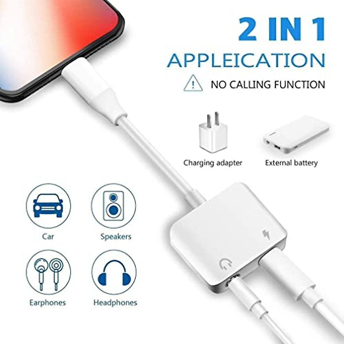 2 Pack iPhone Headphone Adapter, iPhone Adapter for Headphone Jack 2 in 1 [Apple MFi Certified] Lightning to 3.5mm Aux Audio Dongle Charger Splitter for iPhone 14/13/12/11/XS/XR/X/8/7/iPad/iPod
