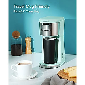 Famiworths Single Serve Coffee Maker for K Cup & Ground Coffee, With Bold Brew, One Cup Coffee Maker, 6 to 14 oz. Brew Sizes, Fits Travel Mug, Oyster Green