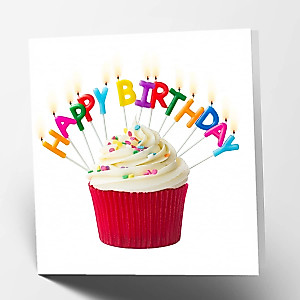 Maturi Happy Birthday Cupcake Blank Greetings Card, 6” x 6” Square