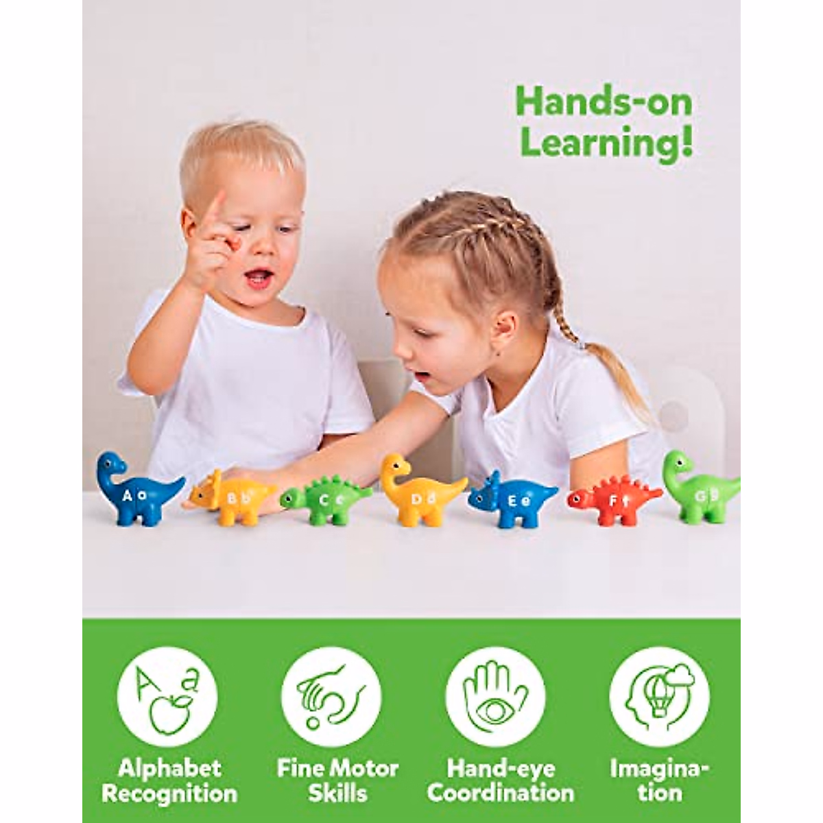 Coogam Matching Letters Fine Motor Toy, 26 PCS Double-Sided ABC Dinosaur Alphabet Match Game with Uppercase Lowercase, Preschool Educational Montessori Learning Toys for Toddlers Boys Girls