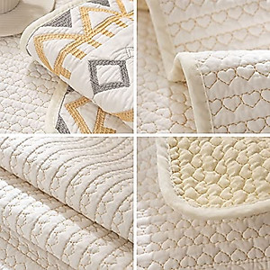 vctops Boho Geometric Embroidery Sofa Couch Cover Cotton Love Heart Quilted Sectional Couch Covers Non-Slip Washable Sofa Slipcover for Dogs, Children, Pets Furniture Protector (Cream,36"x63")