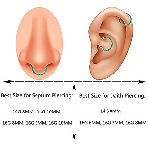 Showself 16G Septum Rings Septum Clicker Green Cubic Zirconia Septum Jewelry Surgical Steel 16 Gauge Daith Hoop Earrings Daith Piercing Jewelry (8mm)