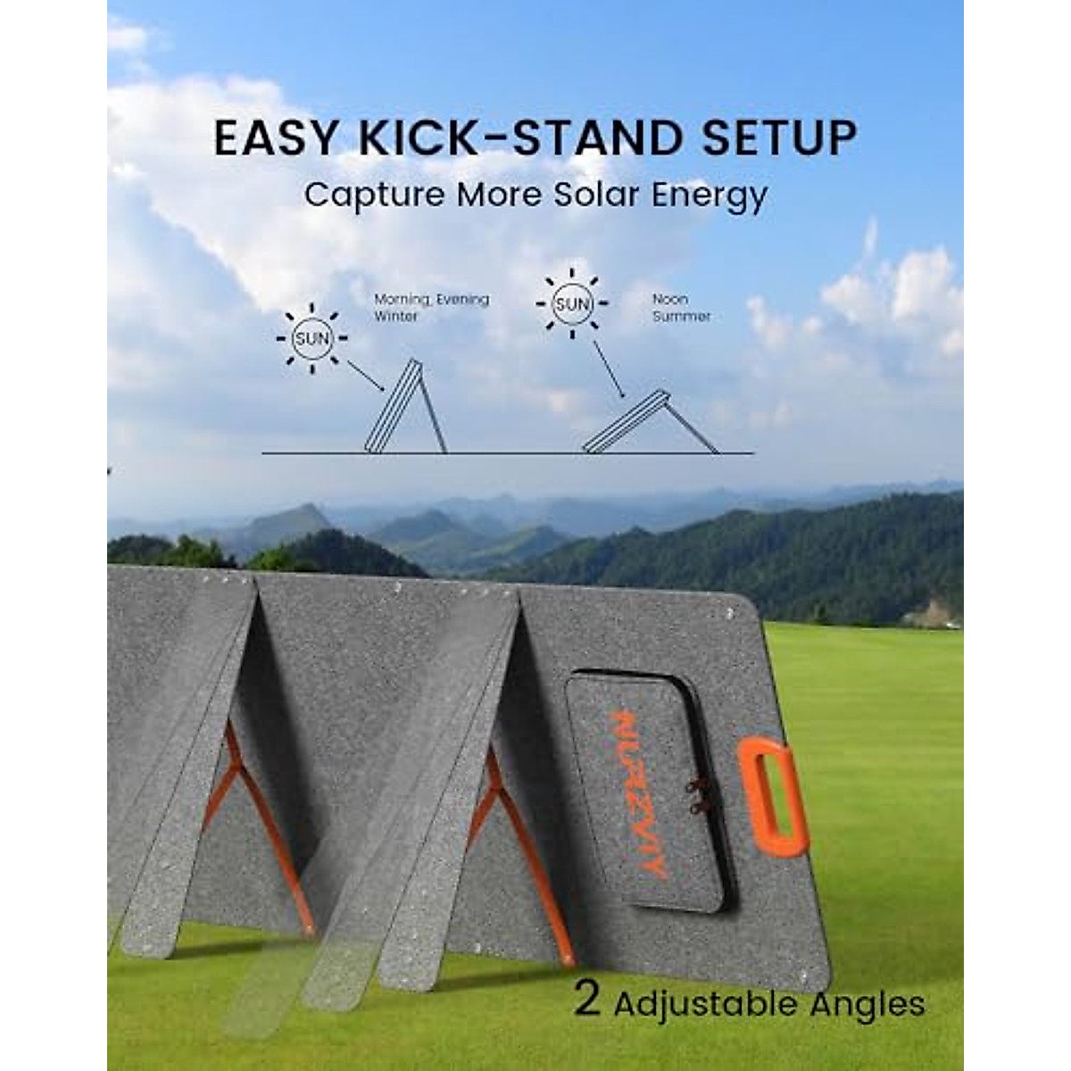 NURZVIY 200 Watt Portable Foldable Solar Panels 200W Solar Cell Solar Charger for Power Station, Waterproof w/Adjustable Kickstand XT60 Anderson DC 8mm Connector for Camping, Off Grid Living