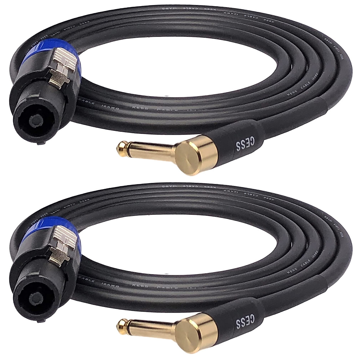 CESS-133-6f Right-Angle 6.35mm 1/4 Inch TS Plug to Speakon Plug Speaker Cable, 2 Channel, Durable Heat-Shrink Protected Metal Housing (6 Feet)