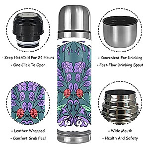 Stainless Steel Leather Vacuum Insulated Mug Plant Thermos Water Bottle for Hot and Cold Drinks Kids Adults 16 Oz