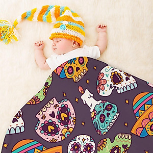 LAKIMCT Sugar Skull Round Soft Baby Blankets for Boys Girls, Newborn Blanket for Suitable for Swaddling Sleep Stroller Cover Nursery Blanket, 35 Inch