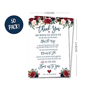 Your Main Event Prints 50 Navy Burgundy Wedding Thank You Place Setting Cards, Great For Adding to Your Table Centerpieces and Wedding Decorations for Receptions, Pack of 50 Cards