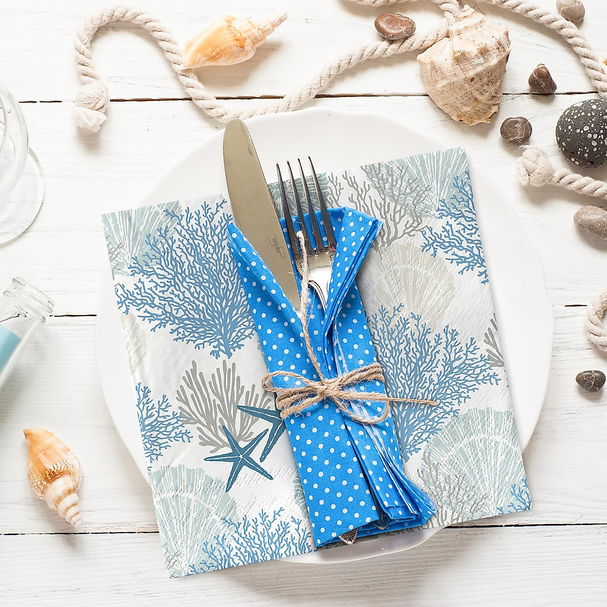 AnyDesign 100Pcs Ocean Paper Napkins Disposable Starfish Seashell Coral Luncheon Napkins 6.5 x 6.5 Inch Sea Theme Dessert Dinner Hand Napkins for Tropical Summer Wedding Bridal Shower Birthday