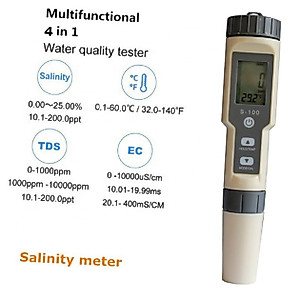 GARVALON Water Quality Tester Temperature Tester Hydrometer Tds Water Quality Testing Pen Water Salimeter Salt Meter Salt Water Gravimeter Light Grey