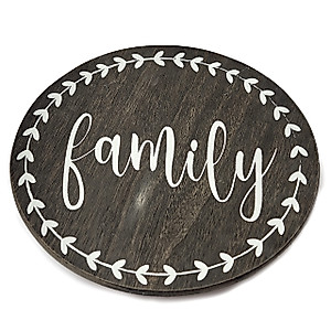 Rotatable Lazy Susan with Sentimental Phrase and Bold Leaf Accents - Family
