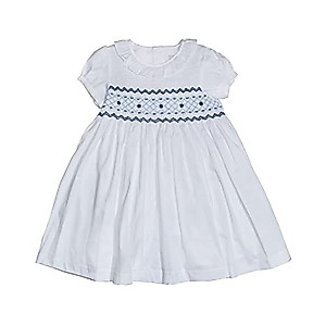 Toddler Baby Girls Soft Cotton Hand Smocked Dress Frilly Sleeve Ruffle Swing Tunic Shirt Casual Party Dress (2 Years) Blue Floral