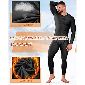 Didaey 3 Set Winter Thermal Underwear for Men Cold Weather Fleece Lined Top Bottom for Hunting Gear Sport(Black, Black Grey, White, Large)