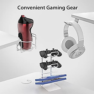 DESIGNA White Gaming Desk 63 inch, Large Gaming Tables Gamer Pc Workstation K Shaped Game Station with Free Mouse Pad, Gaming Handle Rack, Cup Holder and Headphone Hook, Carbon Fibre Surface