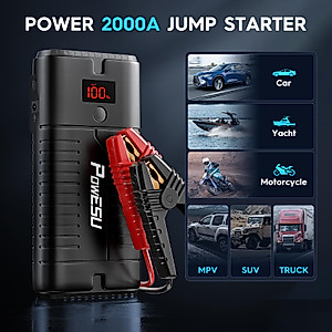 POWESU Jump Starters 2000A 18000mah (Up to 8.0L Gas or 7.5L Diesel Engine) 12V Auto Car Portable Battery Booster Jumper Cable Power Box Pack