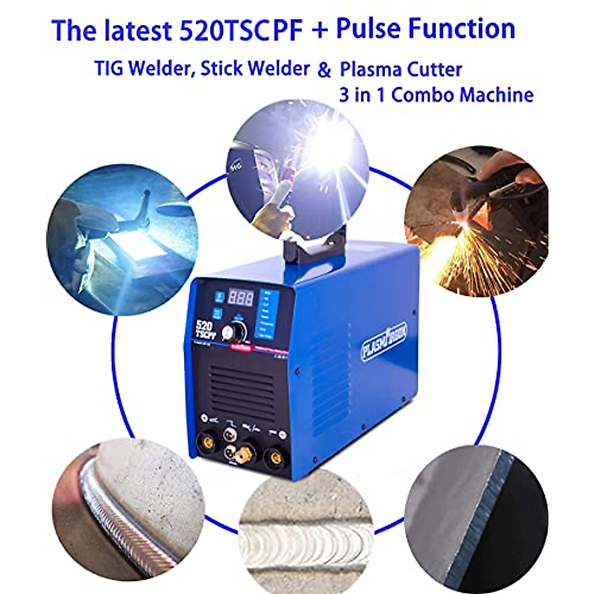 Plasma Cutter Welder Combo Pulse TIG Welder Stick Welder 3 in 1 Welding Machine, 50A Plasma Cutting, 200A TIG Welding (Pulse), Arc/MMA Welder More Stable Arc Dual Voltage 110V/220V 520TSCPF