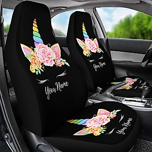 Personalized Unicorn Car Seat Covers - Black Style, Car Seat Covers Unicorn (Set of 2) - Custom Universal Front Car Seat Protector, Front Car Cover Gift