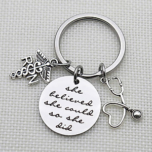 IDLAN Nurse Gift Nurse Keychain Nurse Graduation Gift RN Gift She Believed She Could So She Did Inspirational Keychain (RN)