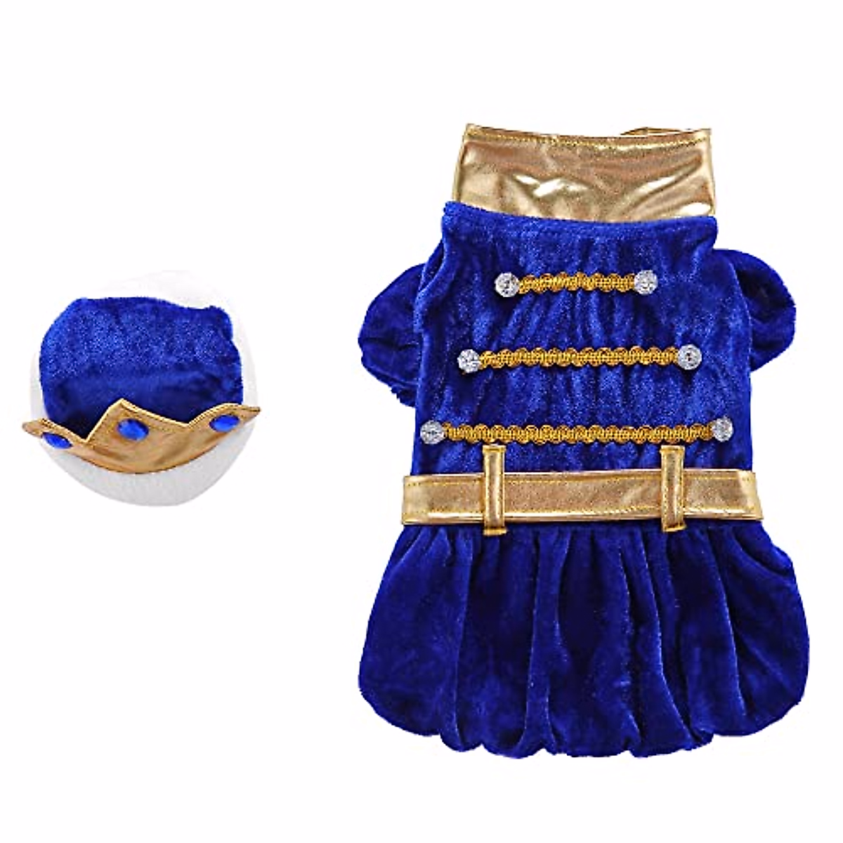 Yoption Dog Cat Prince Costumes with Crown Hat, Pet Halloween Christmas Velvet Cosplay Dress Funny Outfits Clothes for Puppy Dogs Cat (XL)