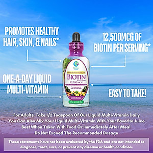 Maximum Strength Liquid Biotin Drops w/ 12,500 MCG – Best Vitamins for Fast Hair Growth, Reduced Hair Loss, Healthy Skin & Strong Nails -5X More Potent Than Pills– Max Absorption, Vegan– 4oz, 30 Serv