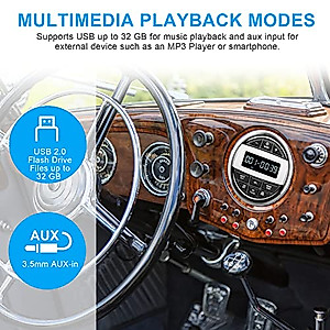 Bluetooth Marine Boat Radio Receiver: Waterproof Marine Gauge Stereo System - HD LCD Display AM FM Tuner MP3 AUX-in USB Built-in EQ