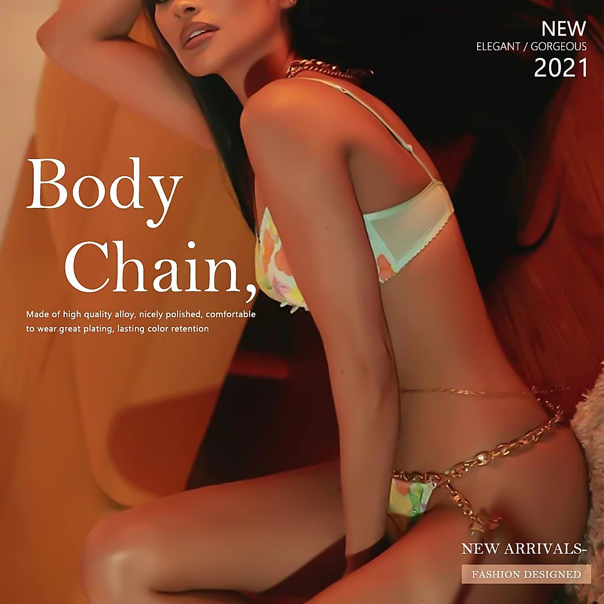 Jeweky Crystal Body Chain Rhinestones Back Necklace Silver Sparkly Body Jewelry Square Drop Back Necklace for Women