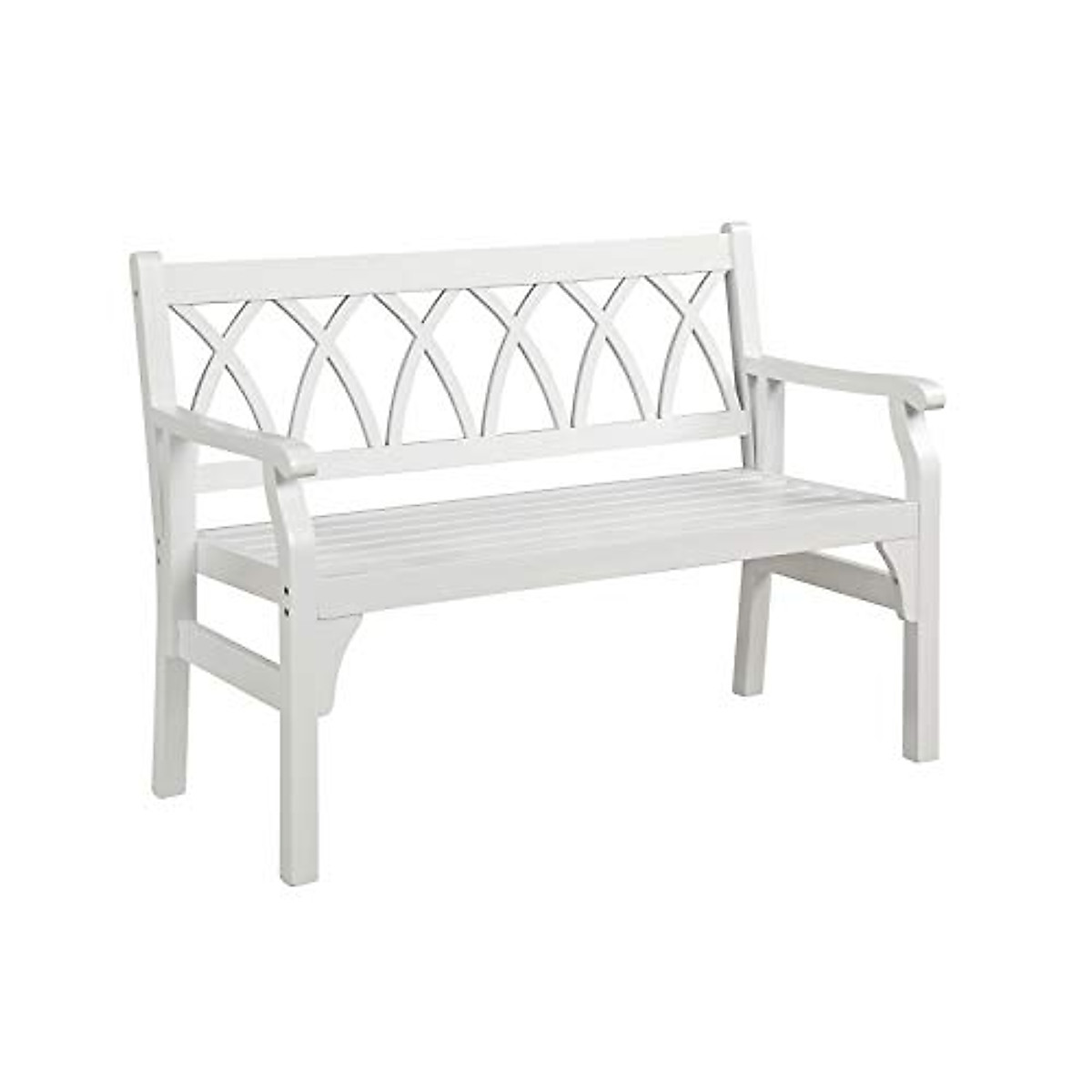 Pebble Lane Living All Weather Outdoor Exclusive Elegant Hardwood 2 Seater Park Bench with Arms and Back, 48" L x 24" W x 35.5" H, White