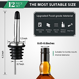 AOZITA 12 Pack Stainless Steel Classic Bottle Pourers Tapered Spout - Liquor Pourers with Rubber Dust Caps