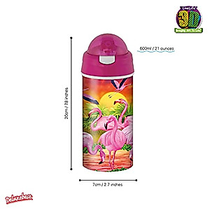 3D LiveLife Drinking Bottle - Flamingo Lingo from Deluxebase. 3D Lenticular Animal Water Bottle with Straw. 20oz kids water bottle with original artwork from renowned artist, Michael Searle