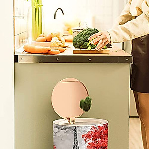 SHL96PZGX Small Garbage Can with Lid Oil Painting Paris European City Landscape France Eiffel Tower Black with Wood Long Legs Simple Human Trash Can for Kitchen, Bathroom, Dog Proof, 1.8 Gallon - 7L