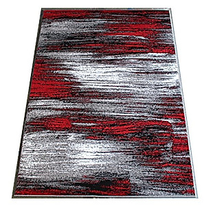 Masada Rugs, Modern Contemporary Area Rug, Red Grey Black (8 Feet X 10 Feet) Large Livingroom, Bedroom, Office Rug