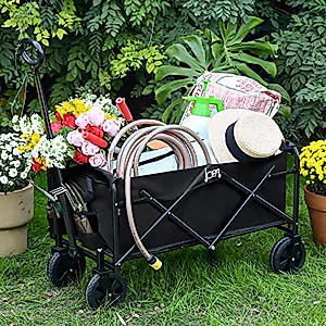 Heavy Duty Collapsible Wagon Foldable Garden Cart Utility Pull Push Beach Wagon for Sand with Wheels All Terrain Shopping Cart,Black