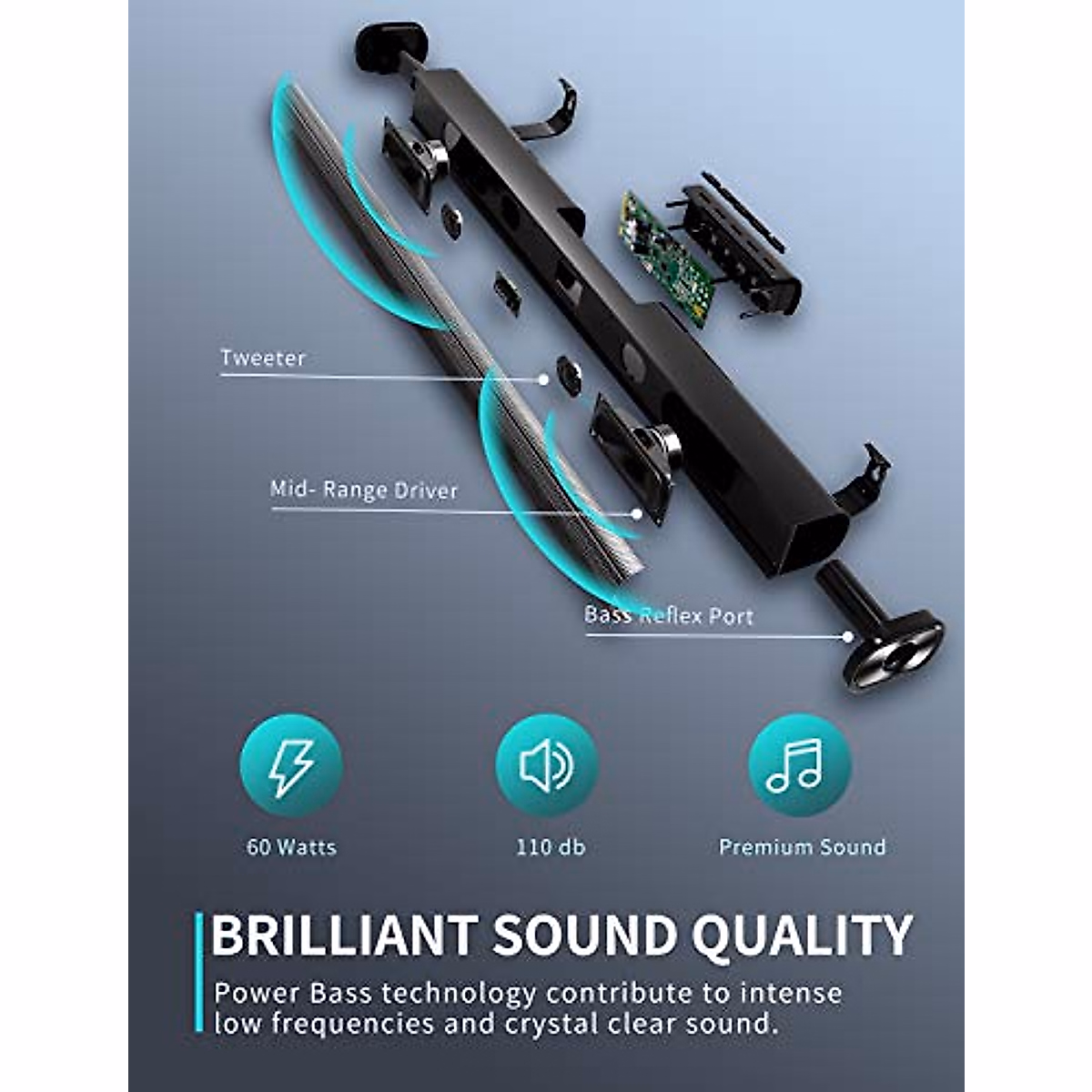 Sound Bar, Sound Bar for TV, Soundbar with Built-in Subwoofer, Wired & Wireless Bluetooth 5.0 Speaker for TV, HDMI/Optical/Aux/USB, Wall Mountable, Surround Sound System for TV & Home Theater 2023 NEW