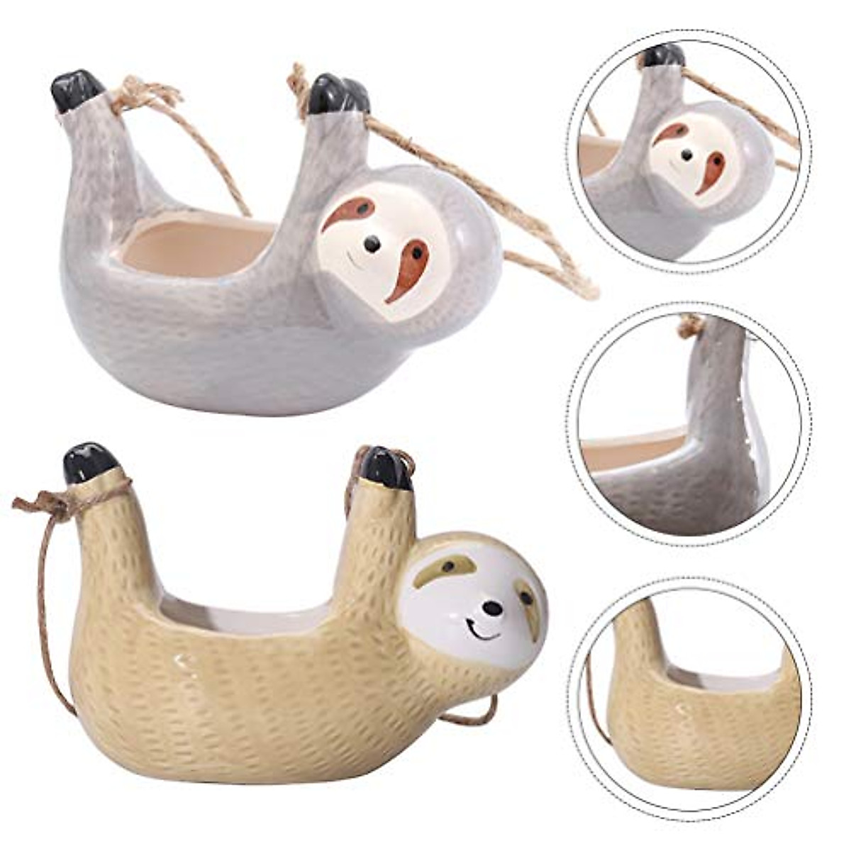 Cabilock 2pcs Sloth Succulent Planter Kawaii Cute Plant Pot Wall Mounted Flower Pot Ceramic Hanging Planter Hanging Plant Holder Mini Succulent Plants Succulent Pot Ceramics Decorative Wall