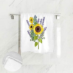 ZZAEO Towel Hand Towel, 30 x 15 inch Thin Lightweight Soft Fingertip Towel for Bathroom Decor (Sunflower Lavender)