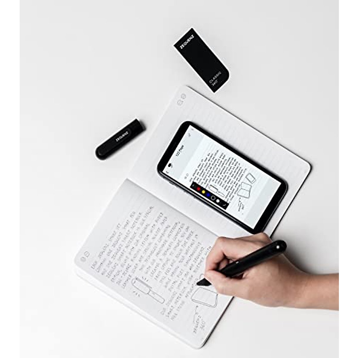 Zequenz Smart Set Smart Pen and Zequenz Classic 360 Smart Series, Size: Medium, Color: Obsidian, Paper: Ruled/Blank, Soft Bound Journal, Combination Ruled and Blank, 5" x 7", 100 sheets / 200 pages of Lined, Ruled and Blank Smart Paper