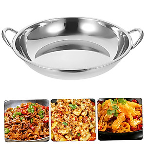 WHAMVOX Stainless Steel Griddle Steamer Pot Double Ears Pan Frying Pan Skillet Steel Pot Pow Wok Pan Everyday Wok Stewpot Skillet Korean Ramen Pot Cooking Pan Individual Asia Small Hot Pot