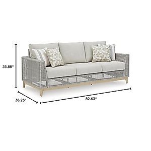 Signature Deisgn by Ashley Seton Creek Outdoor Sofa with Cushion, 83" W x 36" D x 36" H, Light Brown & Light Gray