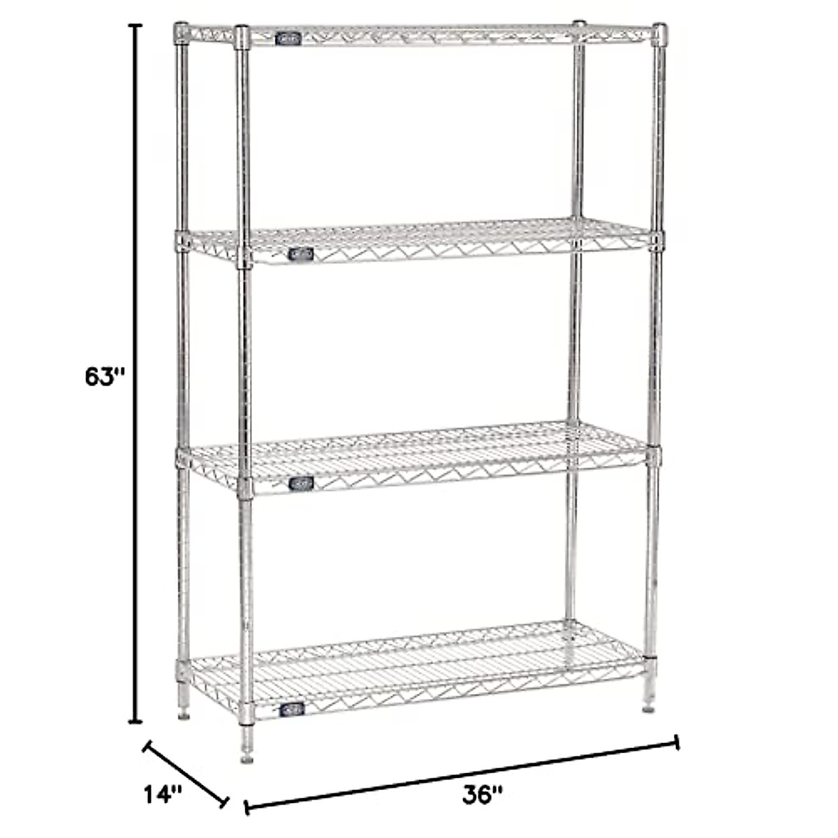 Nexel 14" x 36" x 63", 4 Tier Adjustable Wire Shelving Unit, NSF Listed Commercial Storage Rack, Chrome Finish, leveling feet