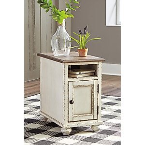 Signature Design by Ashley Realyn French Country Chair Side End Table with Outlets & USB Ports, Cream