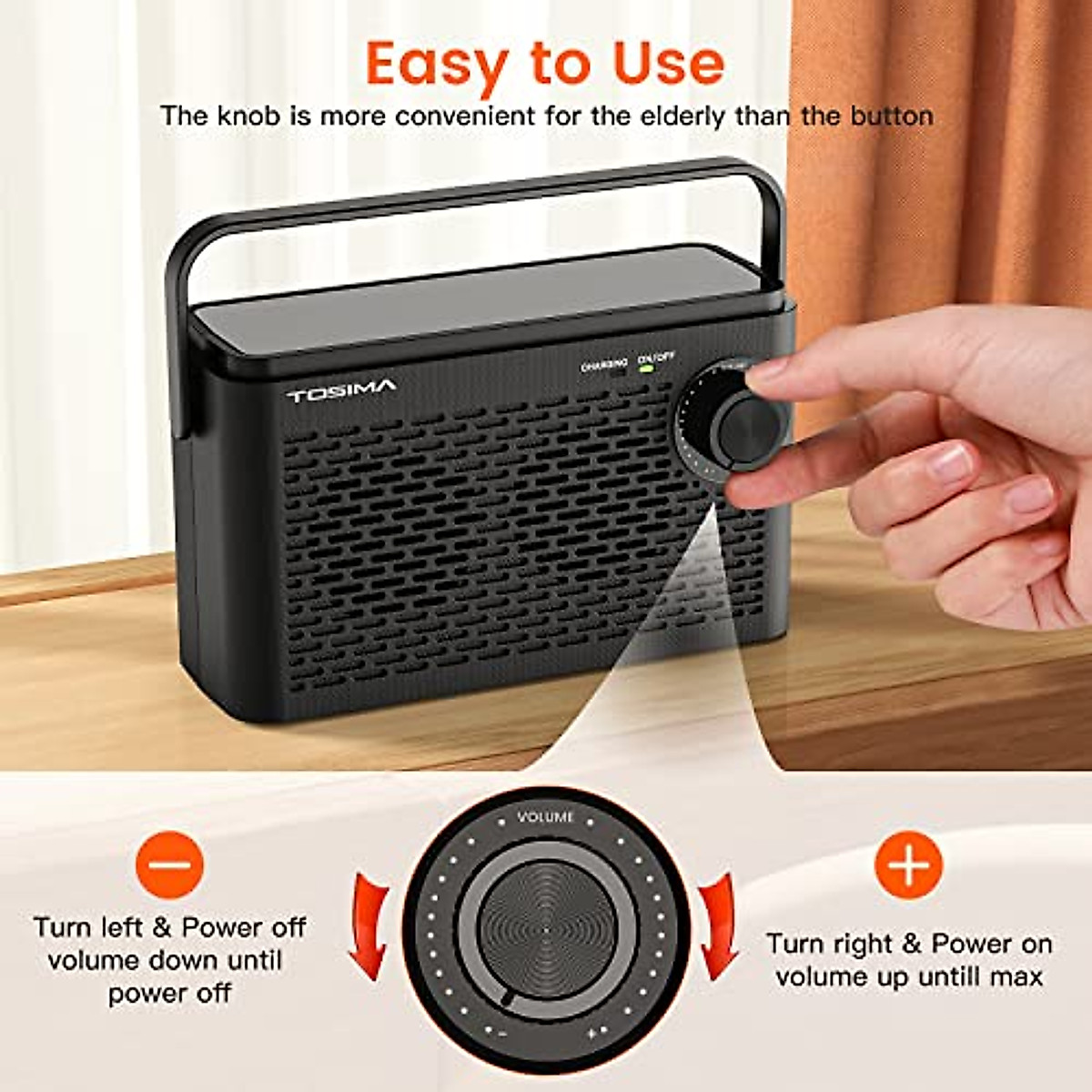Tosima TV-8000 Wireless Speaker for TV, Easy Control Portable TV Soundbox for Hard of Hearing, Elderly Parent,Rechargable 8 Hours Battery, AUX3.5mm, 2.4G RF Transimitter 100Ft Range