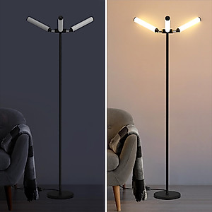 Alldio Torchiere Floor Lamps, Modern Bright Floor Lamp for Living Room, Multi-Head Standing Light with Foot Switch, LED Tall Lamp for Bedroom, Office (Black)