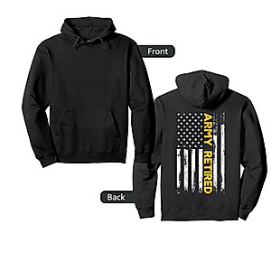 Army Retired Military Army Thin Goldline American Flag Pullover Hoodie