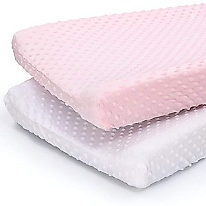 The Peanutshell Plush Minky Changing Pad Covers for Baby Girls | 2 Pack Set | Pink and White
