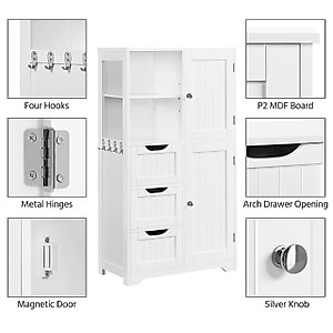 Yaheetech Bathroom Floor Cabinet 42″, Freestanding Storage Cabinet with 3 Drawers, 2 Open Shelves and 2 Doors, Wooden Storage Organizer with Adjustable Shelves for Bathroom, Living Room, Kitchen