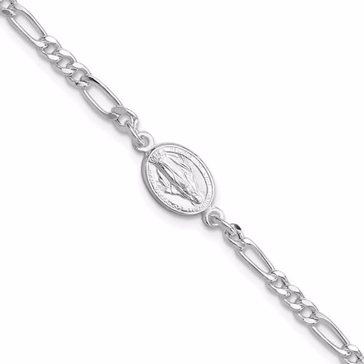 3mm 925 Sterling Silver Rhodium Plated Miraculous Religious Medal Pendant Necklace With 1in Extension Bracelet 7.25 Inch Jewelry for Women