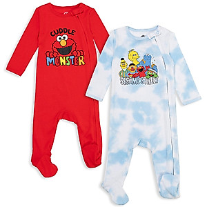 Sesame Street Baby Boys 2 Pack Zip-Up Long Sleeve Sleep N' Play Coverall 3-6 Months