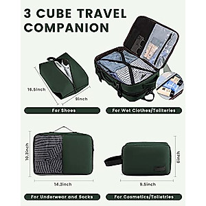 LOVEVOOK Travel Backpack, Extra Large 30-40L Expandable Carry on Backpack Airline Approved, Anti-Theft Waterproof Backpack for Travel, 17 Inch Laptop Backpack with USB Port for Men & Women, Dark Green