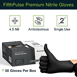 Disposable Black Nitrile Gloves Small 50 Count - Extra Thick 4.5 Mil - Powder and Latex Free Rubber Gloves - Surgical Medical Exam Gloves - Food Safe Cooking Gloves