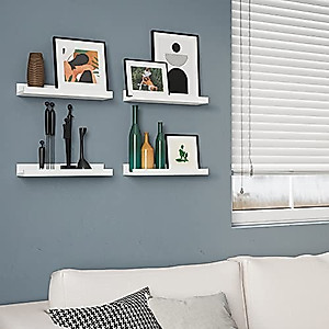 Wallniture Denver White Floating Shelves for Wall, 14" Floating Book Shelves for Kids Room Decor, White Wall Shelf for Nursery Decor, Wall Bookshelf for Living Room, Picture Ledge Set of 4